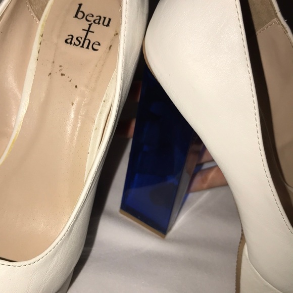 Beau + Ashe | Shoes | Beau Ashe White Heels With Clear Blue Heel | Poshmark